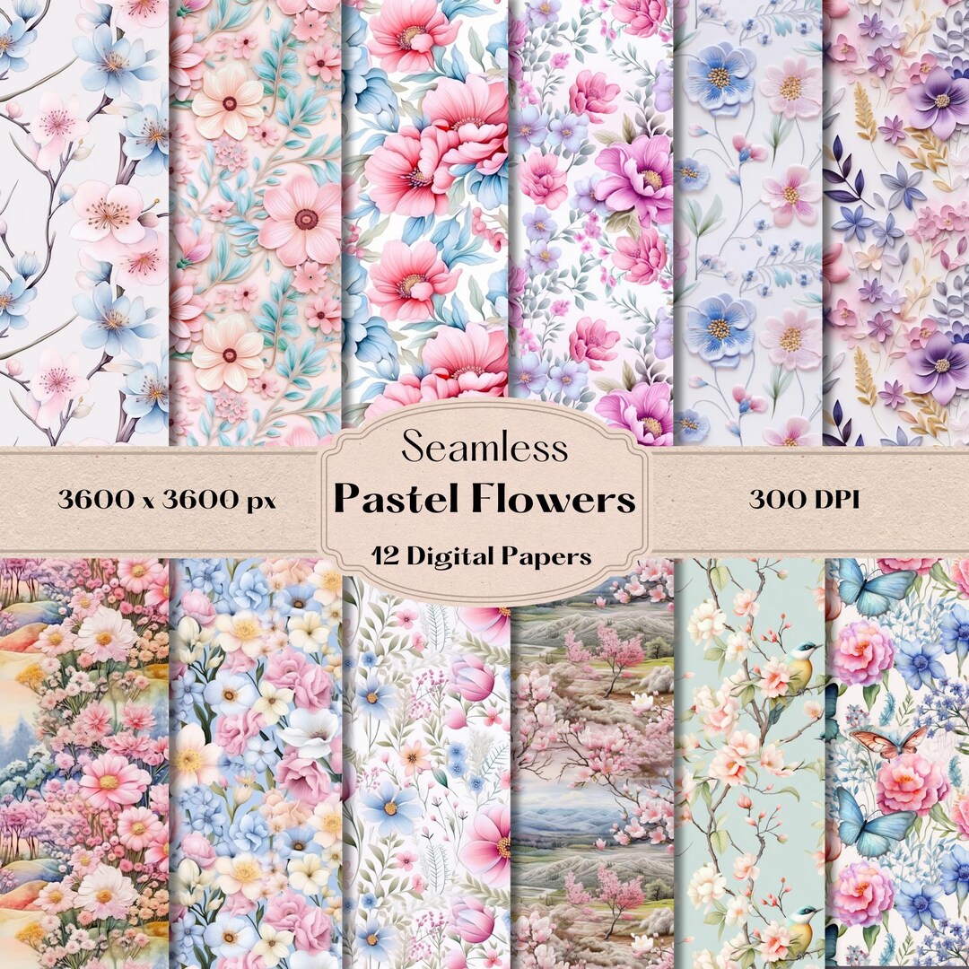 Watercolor Pastel Floral Digital Paper, Seamless Printable Flower ...