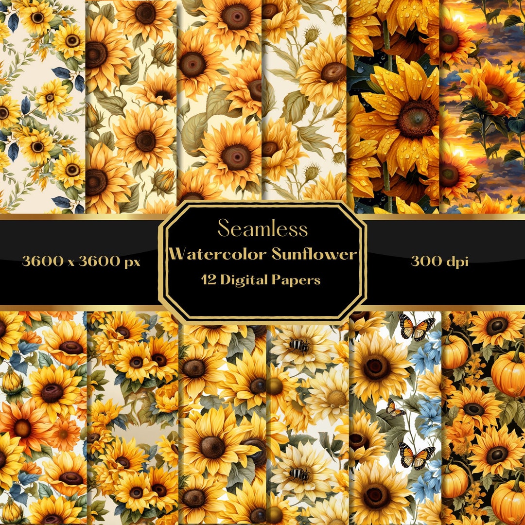 Watercolor Sunflower Digital Paper: Seamless Floral Pattern (commercial ...