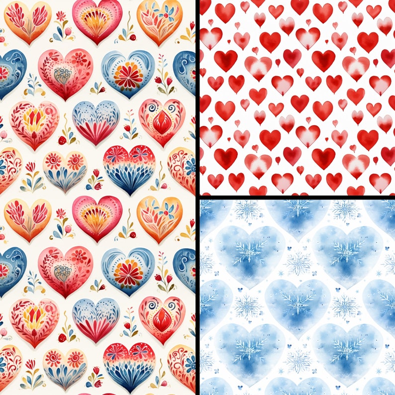 Heart Digital Paper, Watercolor Heart Seamless Pattern, Heart Scrapbook ...