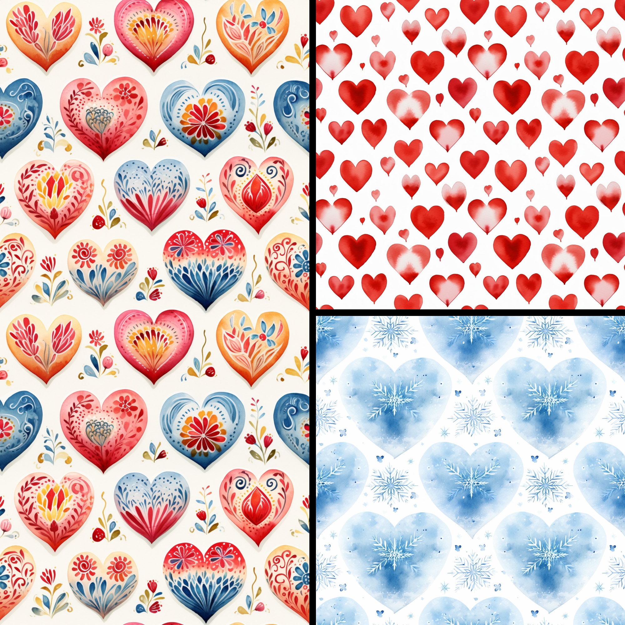 Heart Digital Paper, Watercolor Heart Seamless Pattern, Heart Scrapbook ...