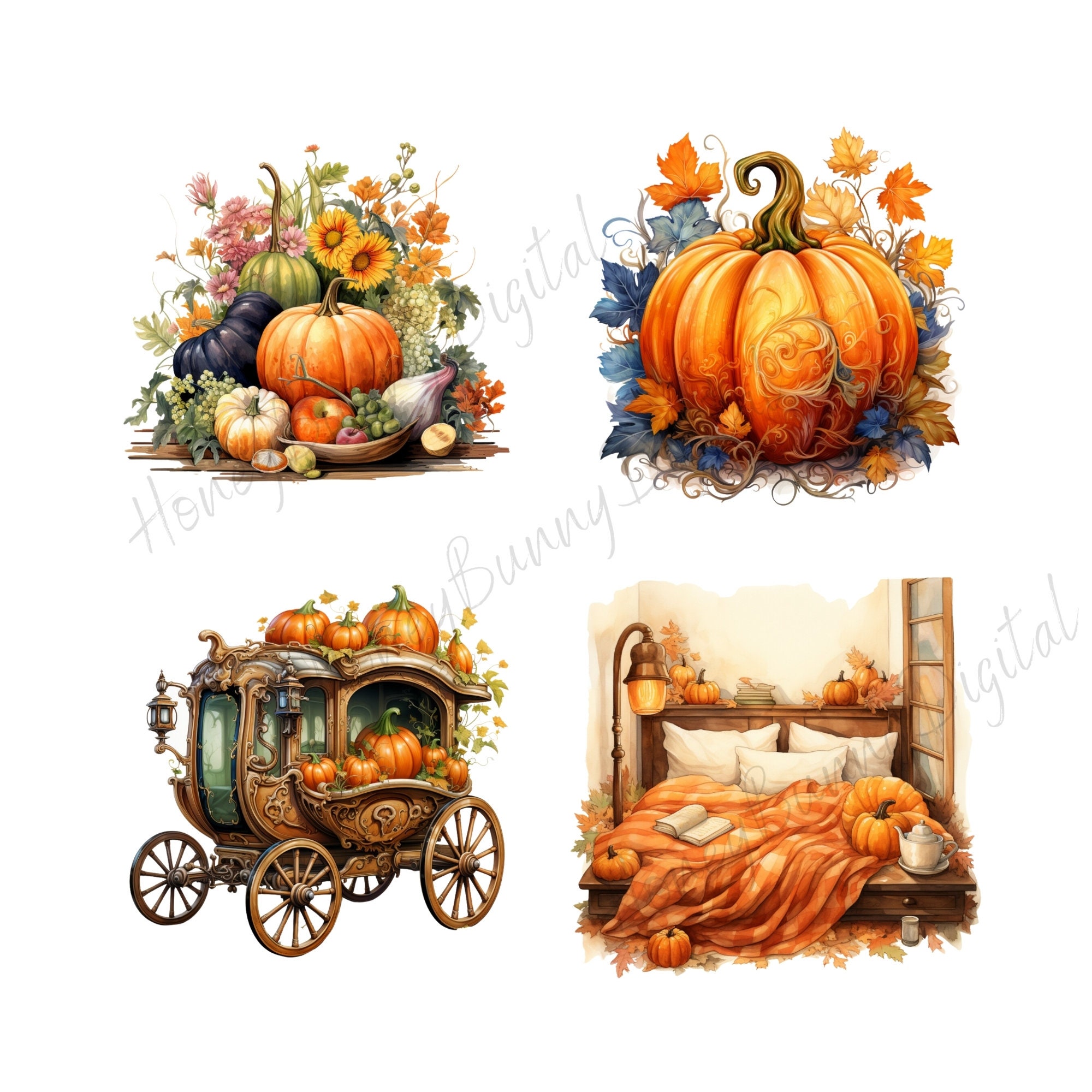 Watercolor Pumpkin Clipart, Halloween Clipart, Autumn Pumpkins, PNG ...