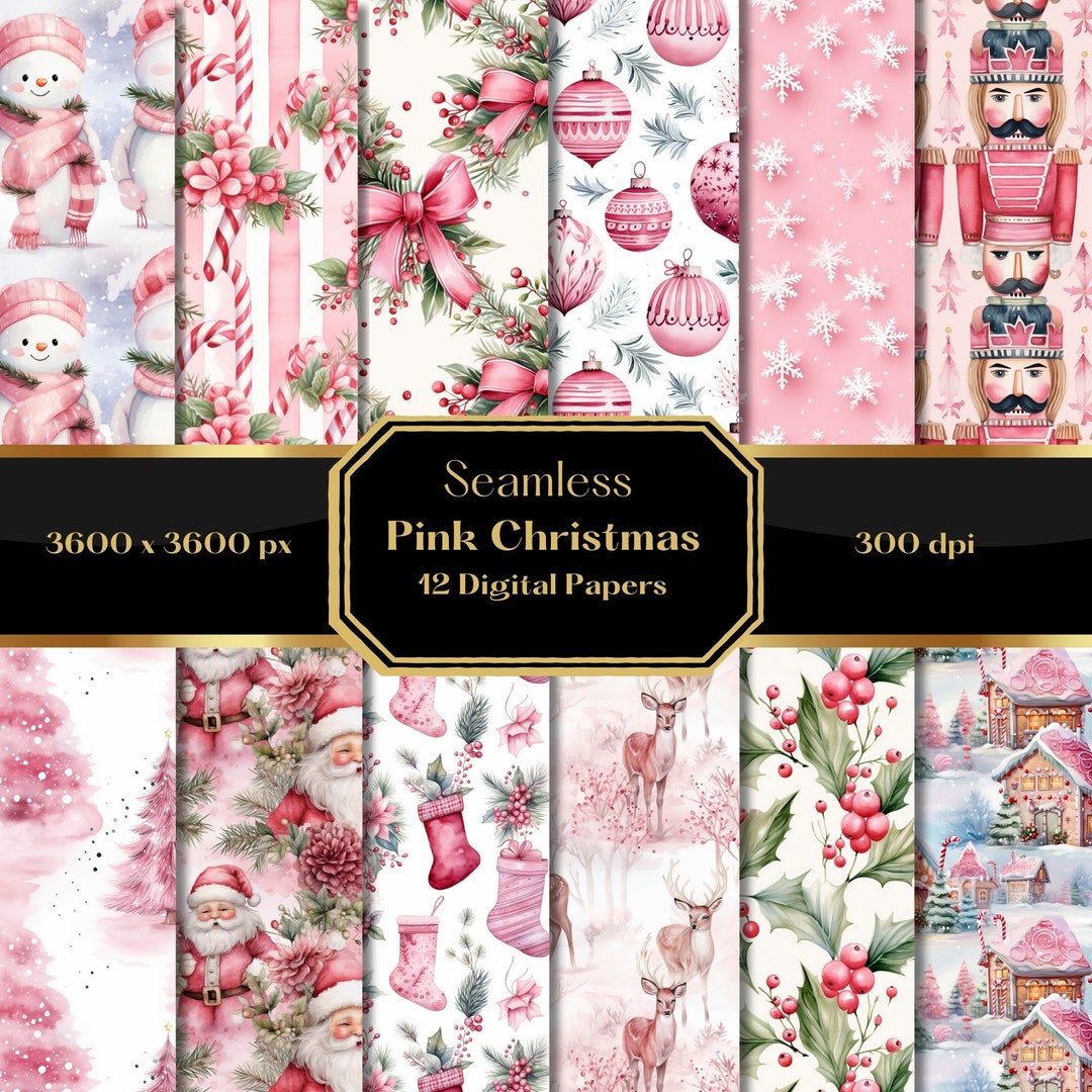 Pink Christmas Digital Paper: Festive Scrapbook Backgrounds (commercial ...