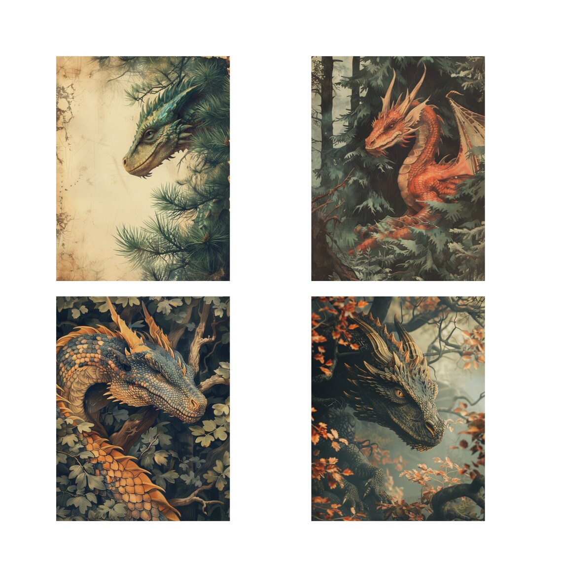 Fantasy Dragons Digital Paper, Printable Mystery Dragon Papers, Magical ...