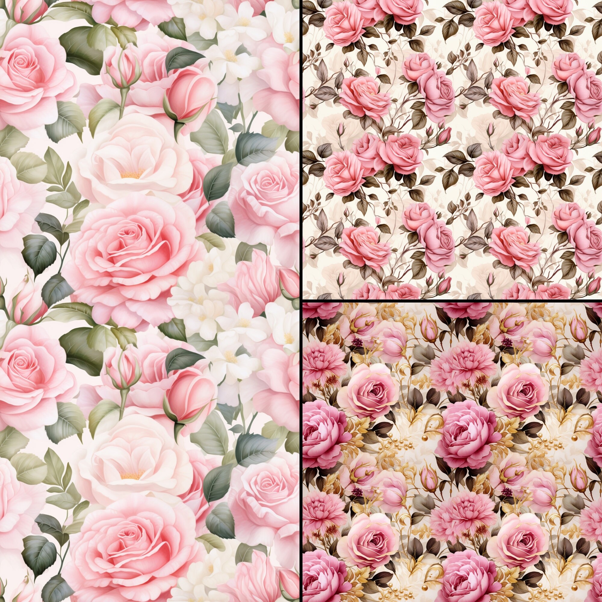 Watercolor Pink Rose Digital Paper: Seamless Floral Backgrounds ...