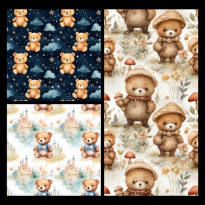 Teddy Bear Digital Paper, Nursery Seamless Pattern, Baby Shower ...