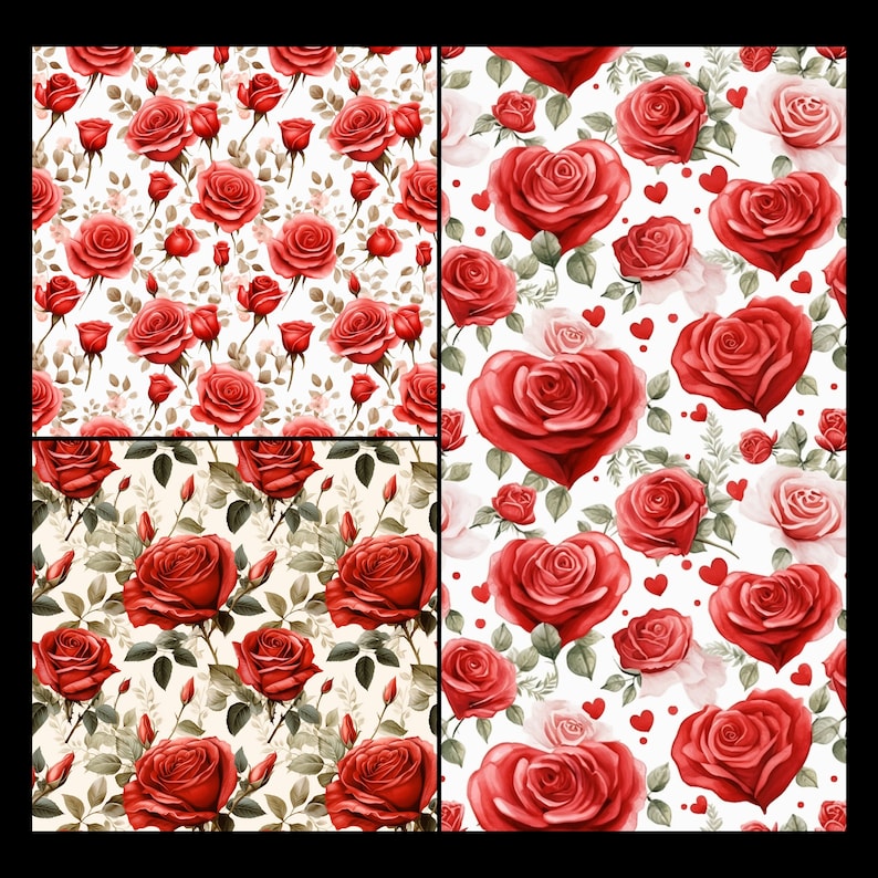 Red Rose Digital Paper, Watercolor Seamless Floral Pattern, Printable ...