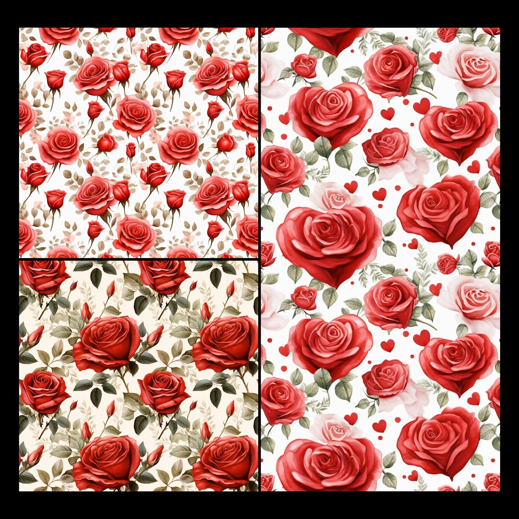 Red Rose Digital Paper, Watercolor Seamless Floral Pattern, Printable ...