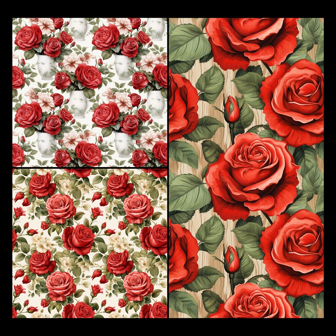 Red Rose Digital Paper, Watercolor Seamless Floral Pattern, Printable ...