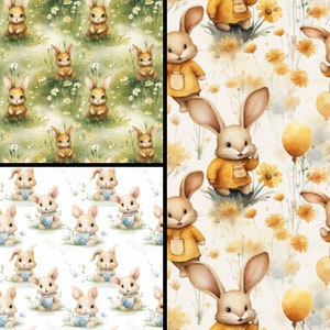 Bunny Watercolor Digital Paper, Seamless Pattern, Scrapbooking ...