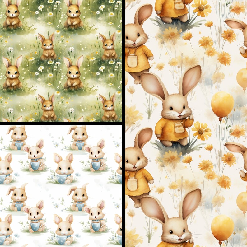 Easter Rabbit Digital Paper, Seamless Pattern, Scrapbooking, Crafting ...