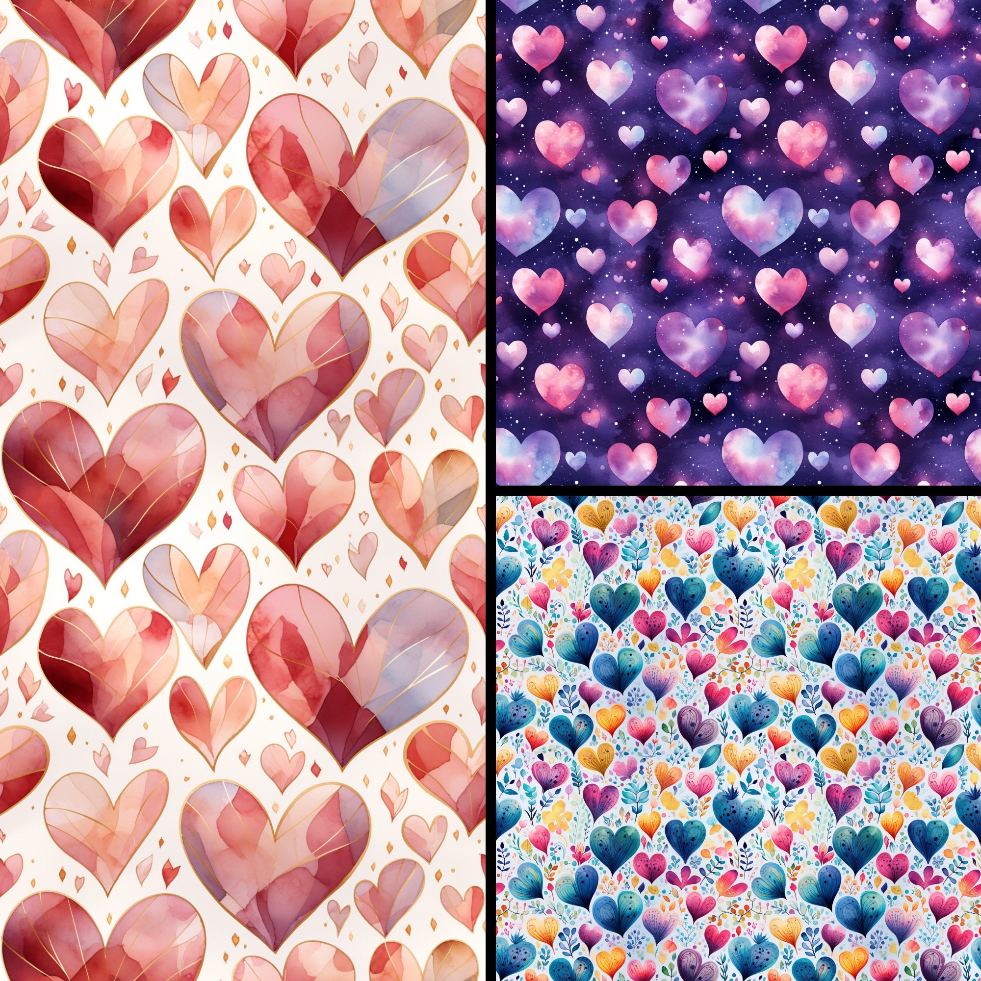 Heart Digital Paper, Watercolor Heart Seamless Pattern, Heart Scrapbook ...