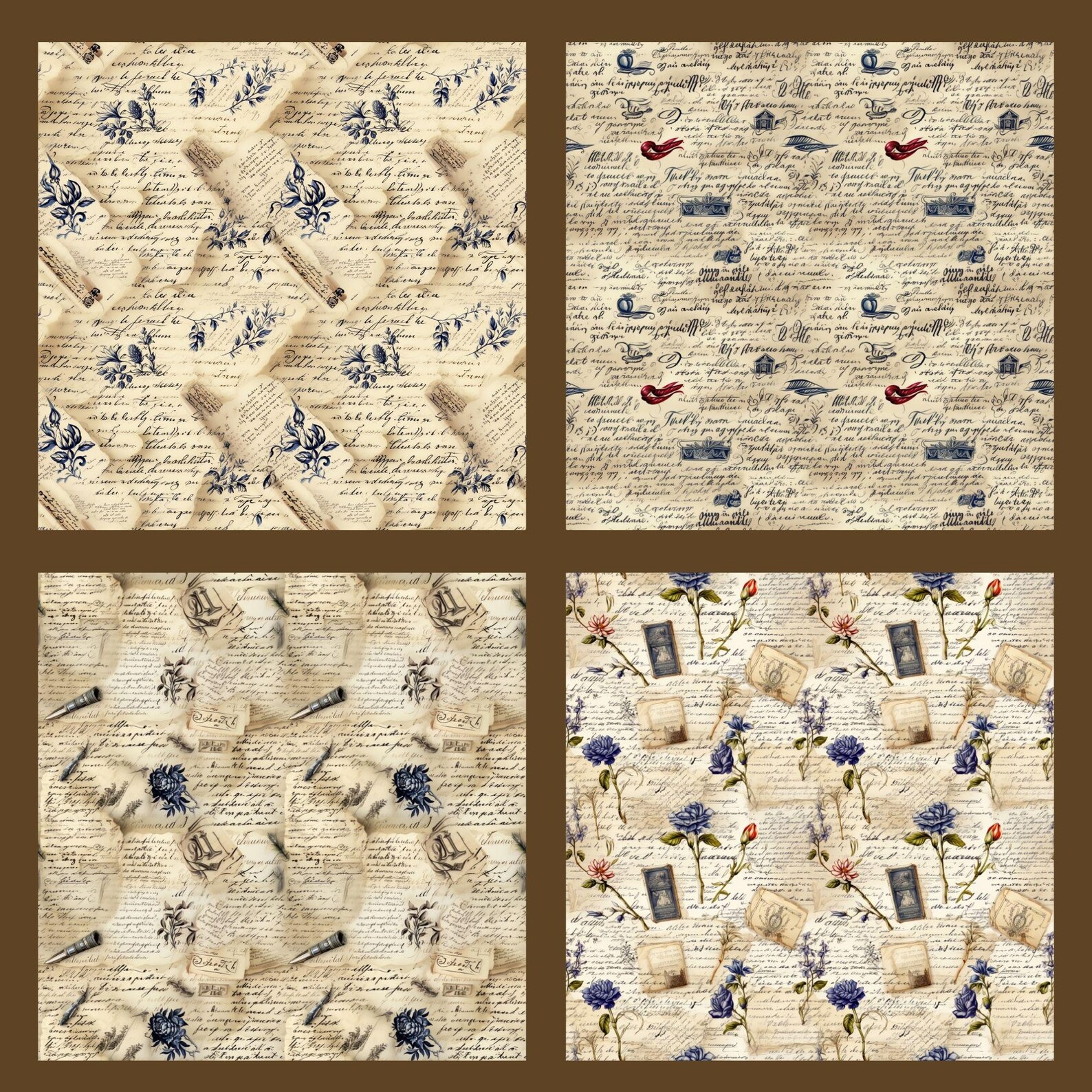 Vintage Handwriting Digital Paper, Seamless Script Design for Craft ...