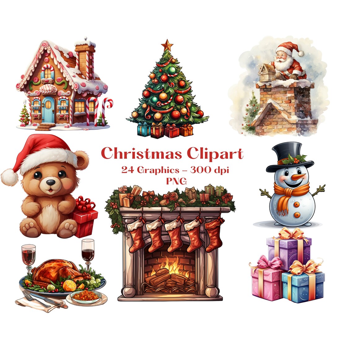 Watercolor Christmas Clipart, PNG Graphics, Christmas Illustrations ...