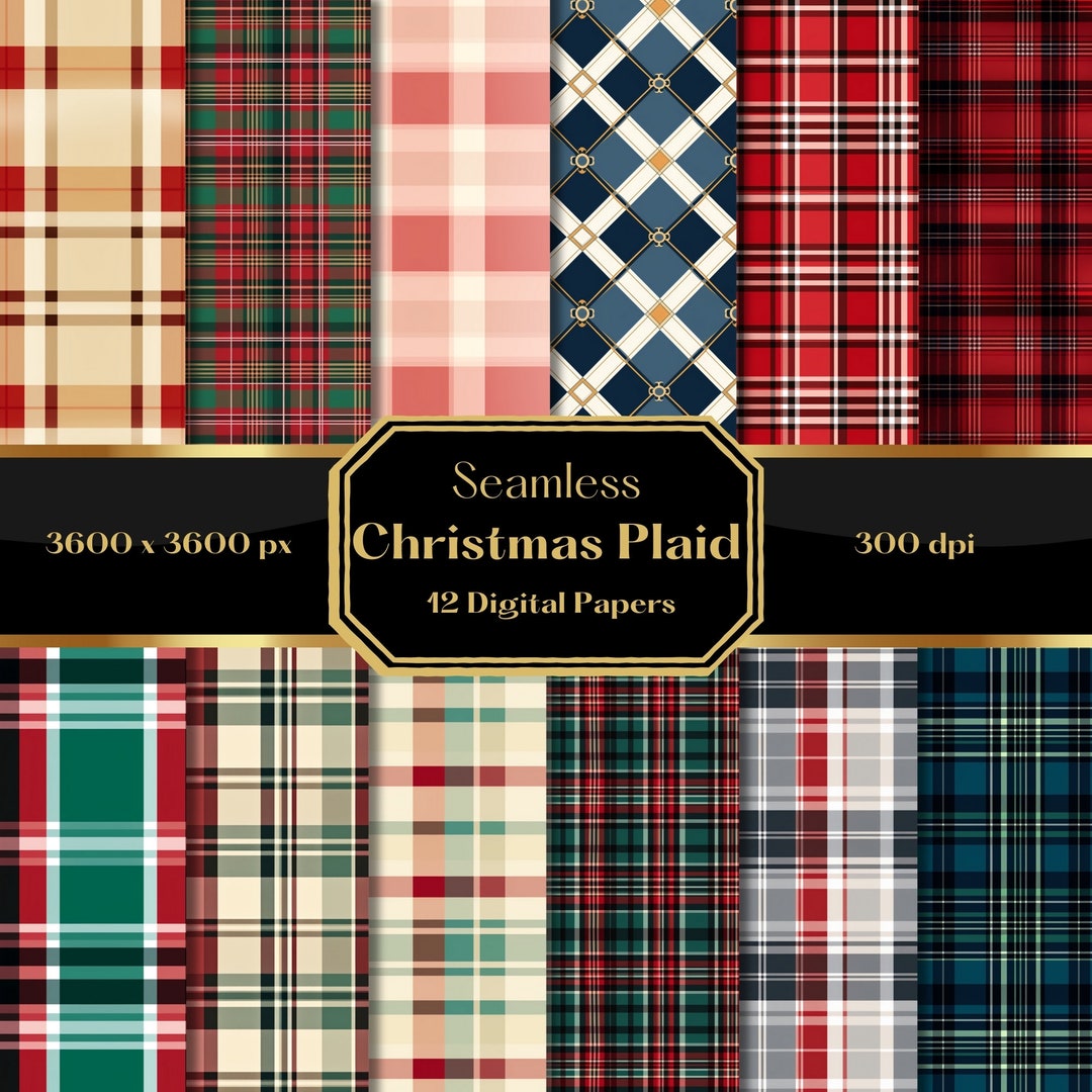 Christmas Plaid Digital Paper, Christmas Digital Paper, Scrapbook Paper ...
