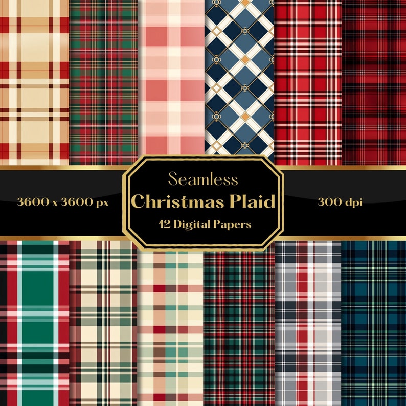 Christmas Plaid Digital Paper, Christmas Digital Paper, Scrapbook Paper ...