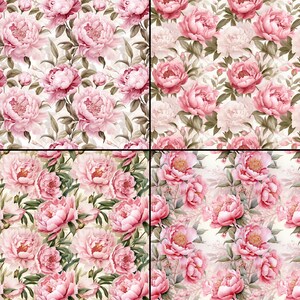Peony Digital Paper, Flower Seamless Pattern for Wedding Stationery ...