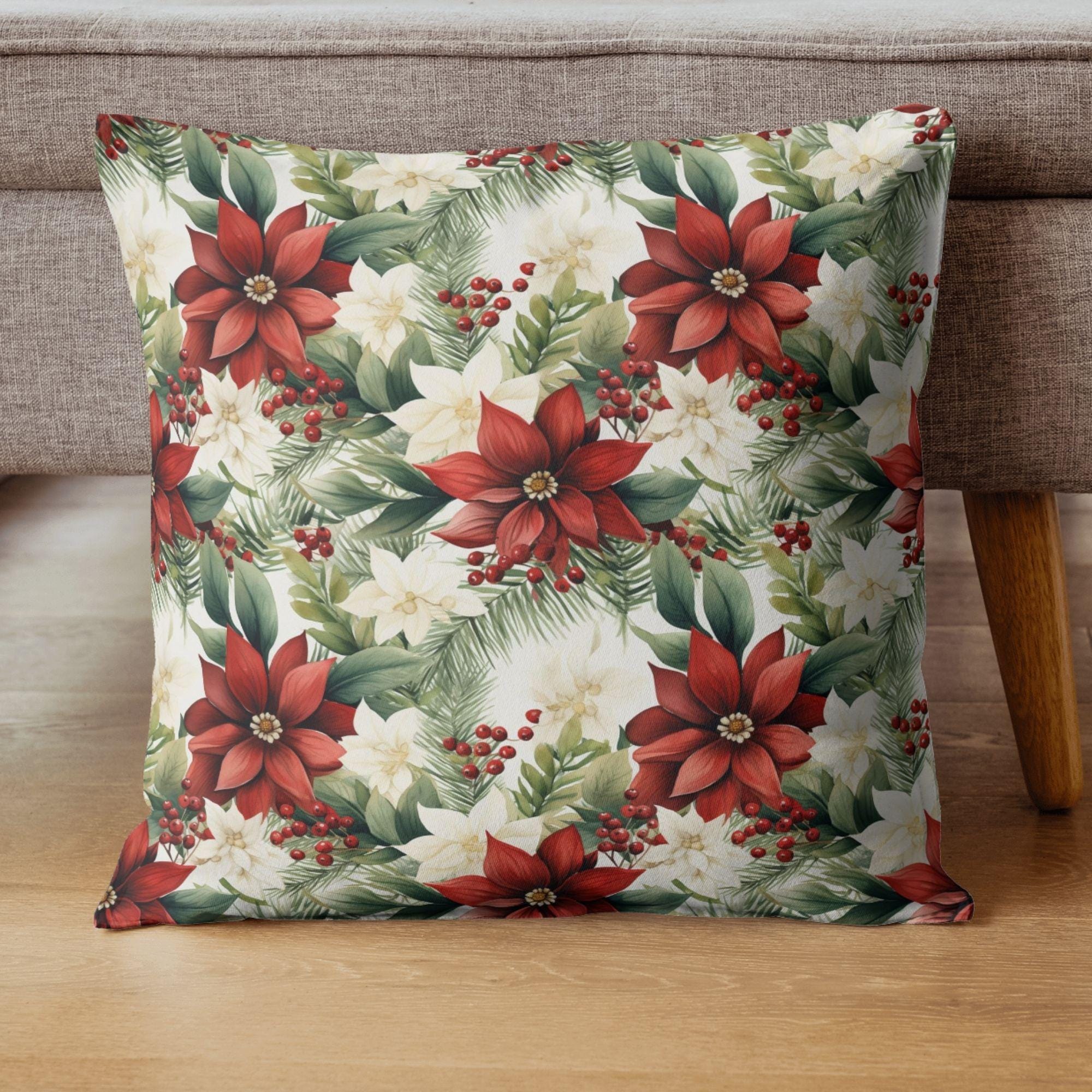 Watercolor Poinsettia Digital Paper, Christmas Floral Digital Paper ...