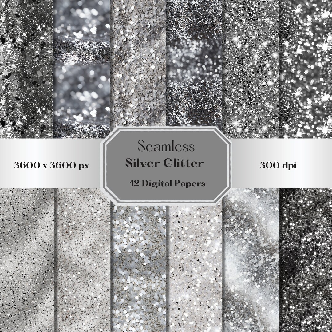 Seamless Silver Glitter Digital Paper, Commercial Use, Silver Glitter ...