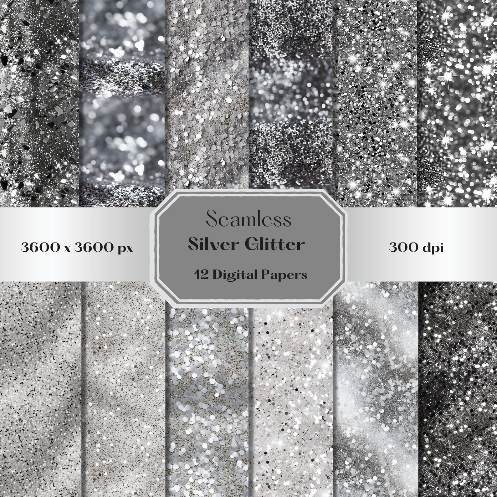 Seamless Silver Glitter Digital Paper, Commercial Use, Silver Glitter ...