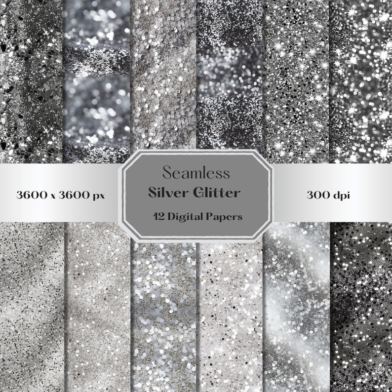 Seamless Silver Glitter Digital Paper, Commercial Use, Silver Glitter ...