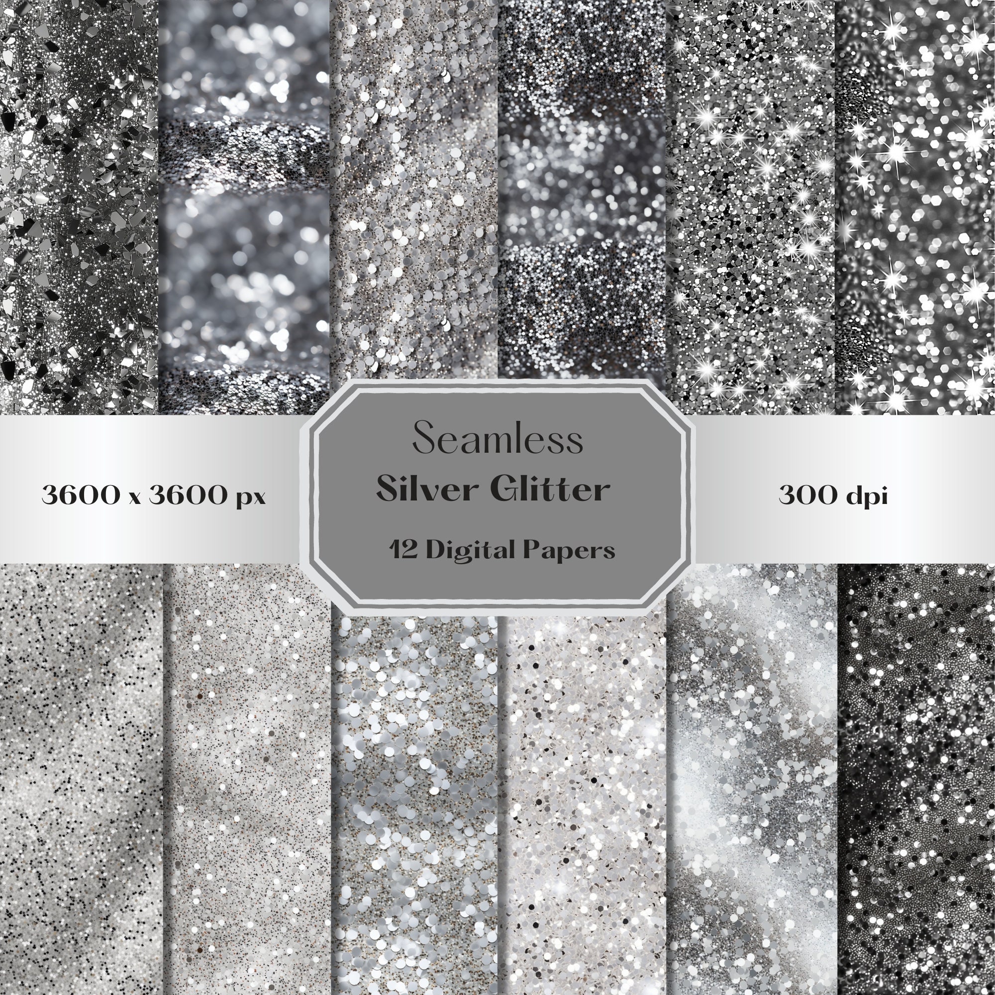 Seamless Silver Glitter Digital Paper, Commercial Use, Silver Glitter ...