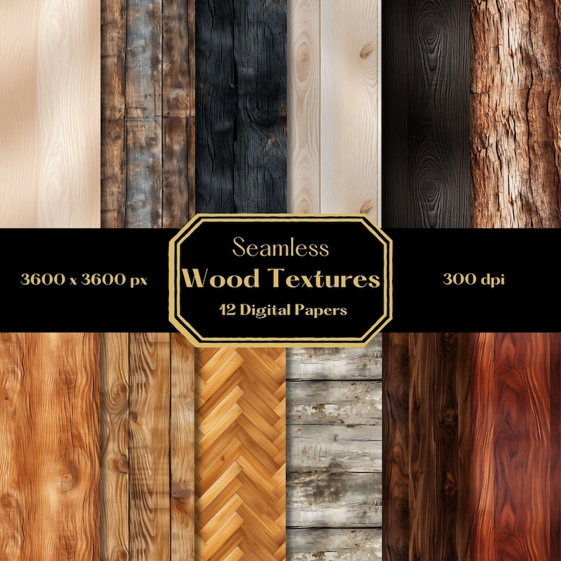 Seamless Wood Textures Digital Paper, Rustic Backgrounds for Crafting ...