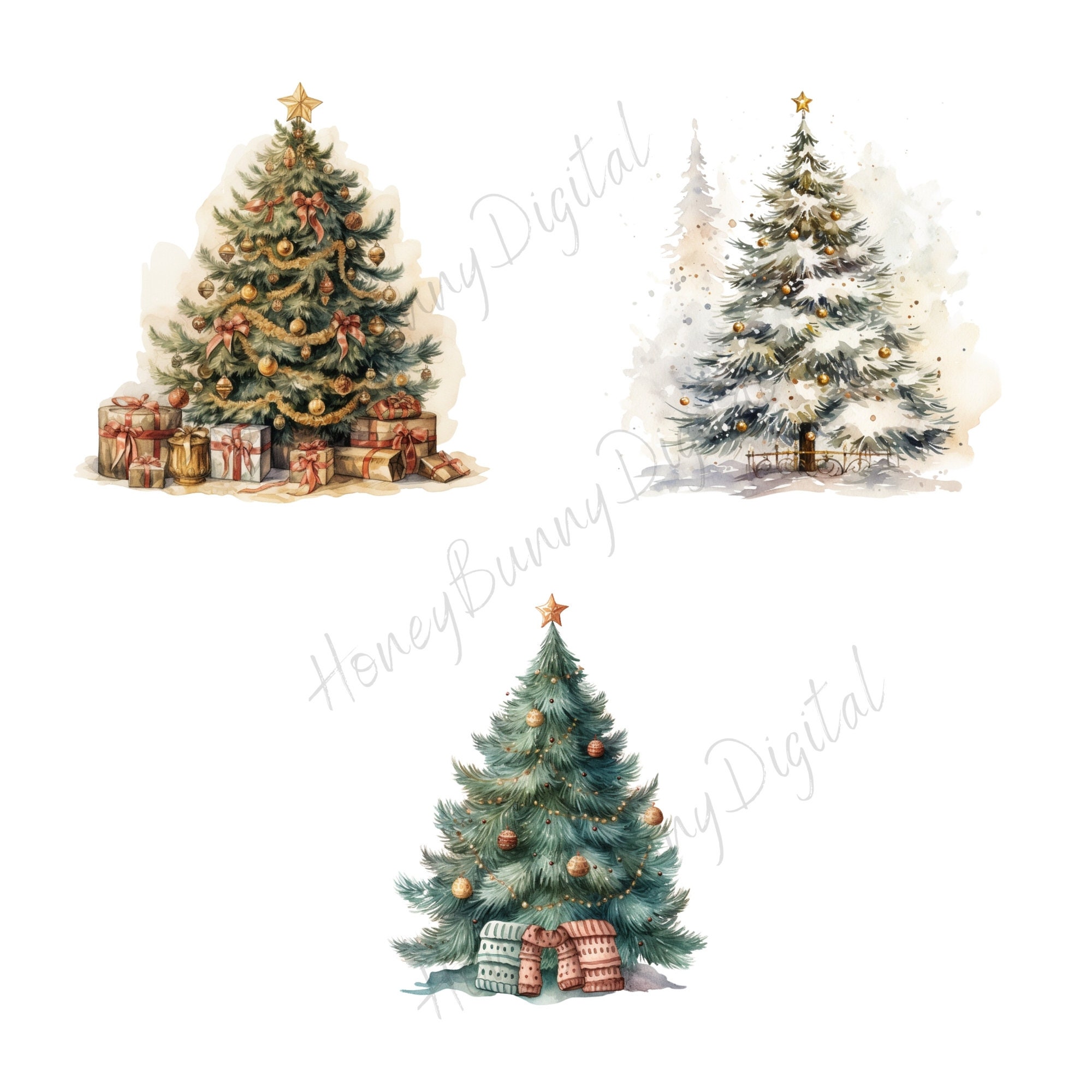 Watercolor Christmas Tree Clipart, Pine Tree Clipart, Winter Clipart ...