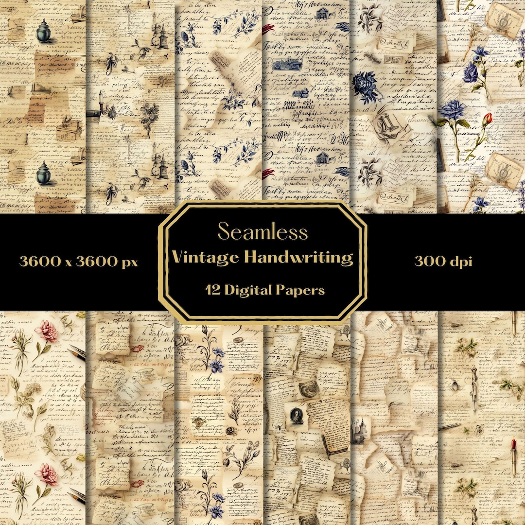 Vintage Handwriting Digital Paper, Seamless Script Design for Craft ...