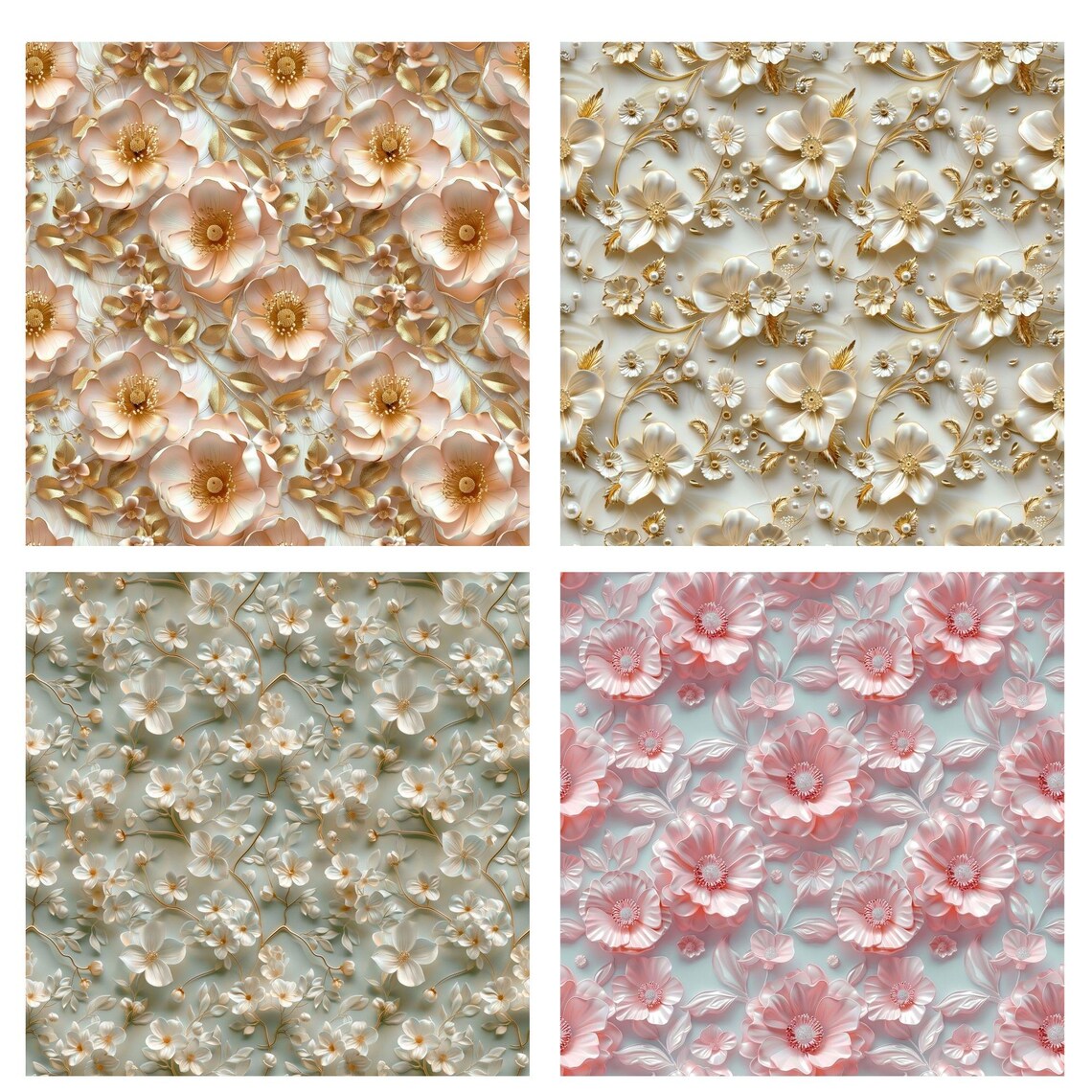 3D Pastel Floral Digital Paper, Pastel Flowers Digital Paper, Floral ...