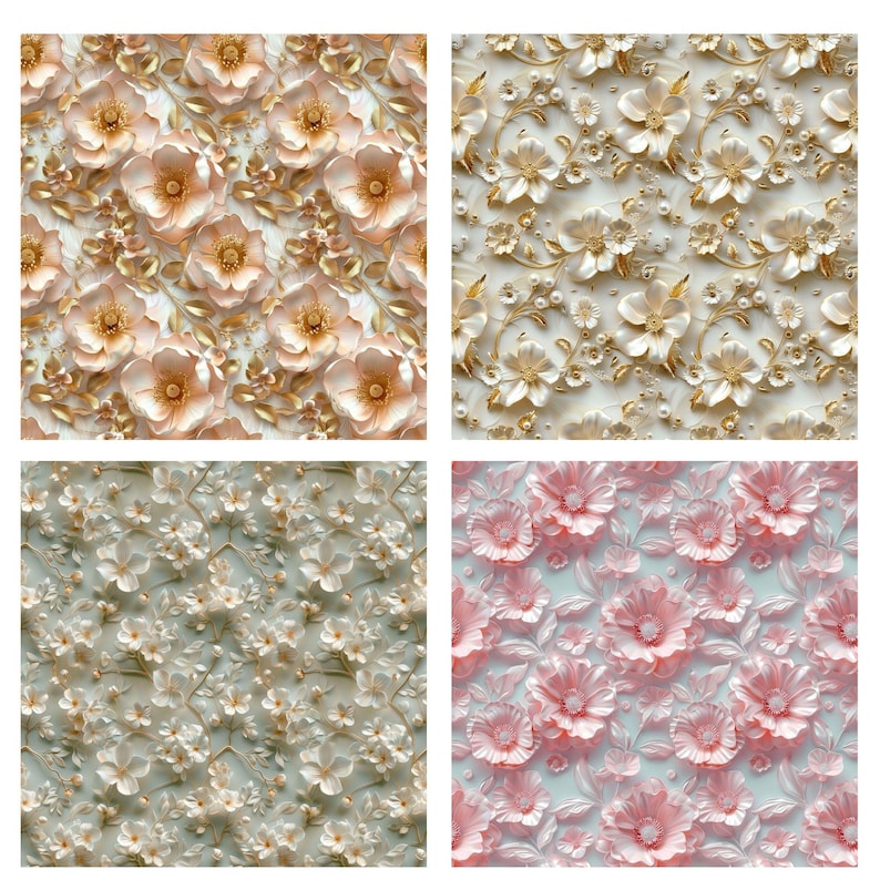 3D Pastel Floral Digital Paper, Pastel Flowers Digital Paper, Floral ...