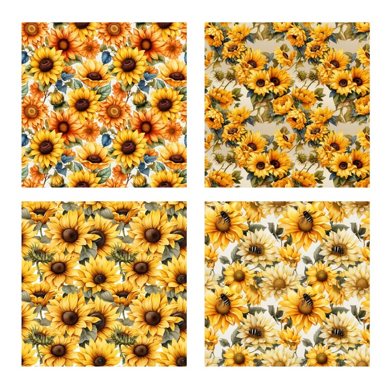 Watercolor Sunflower Digital Paper: Seamless Floral Pattern (commercial ...