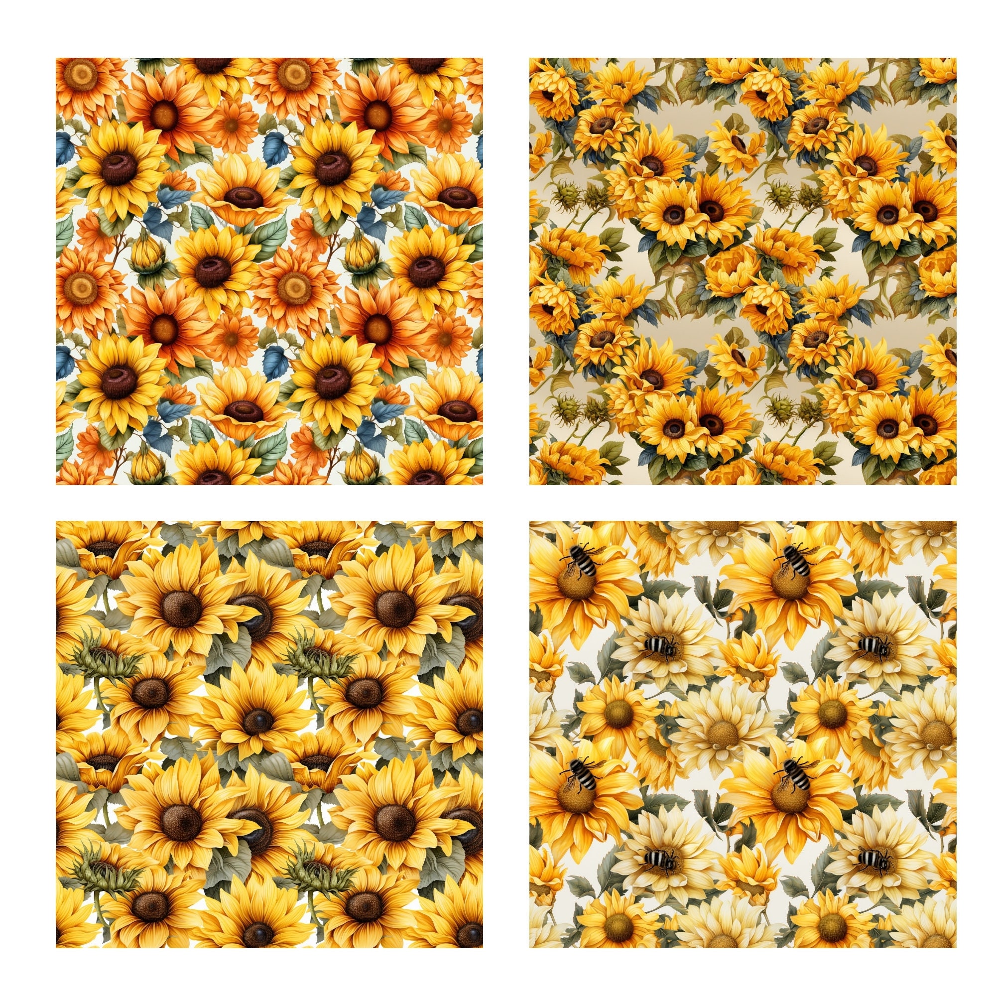 Watercolor Sunflower Digital Paper: Seamless Floral Pattern (commercial ...