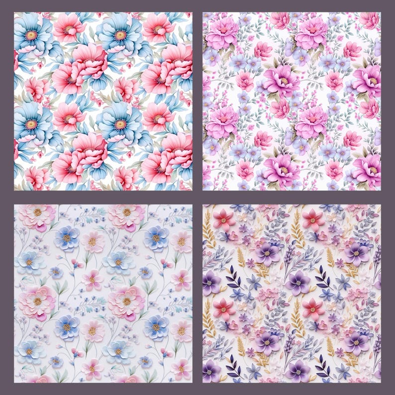 Watercolor Pastel Floral Digital Paper, Seamless Printable Flower ...