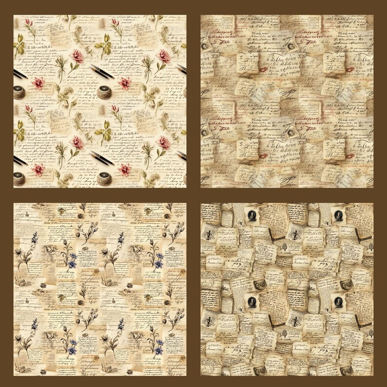 Vintage Handwriting Digital Paper, Seamless Script Design for Craft ...