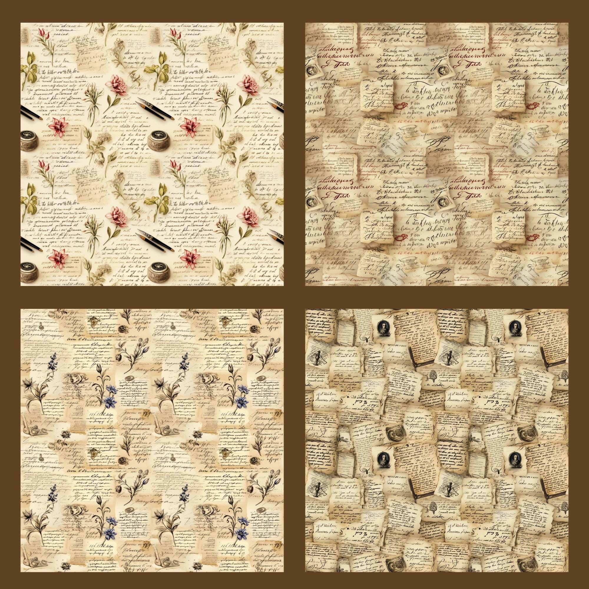 Vintage Handwriting Digital Paper, Seamless Script Design for Craft ...