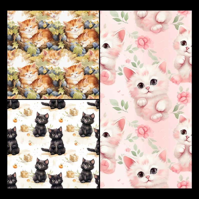 Cat Digital Paper, Cute Kitten Seamless Pattern, Kitten Background ...
