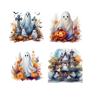 Watercolor Ghost Clipart, Halloween Clipart, Cute Ghost PNG, Fall PNG ...