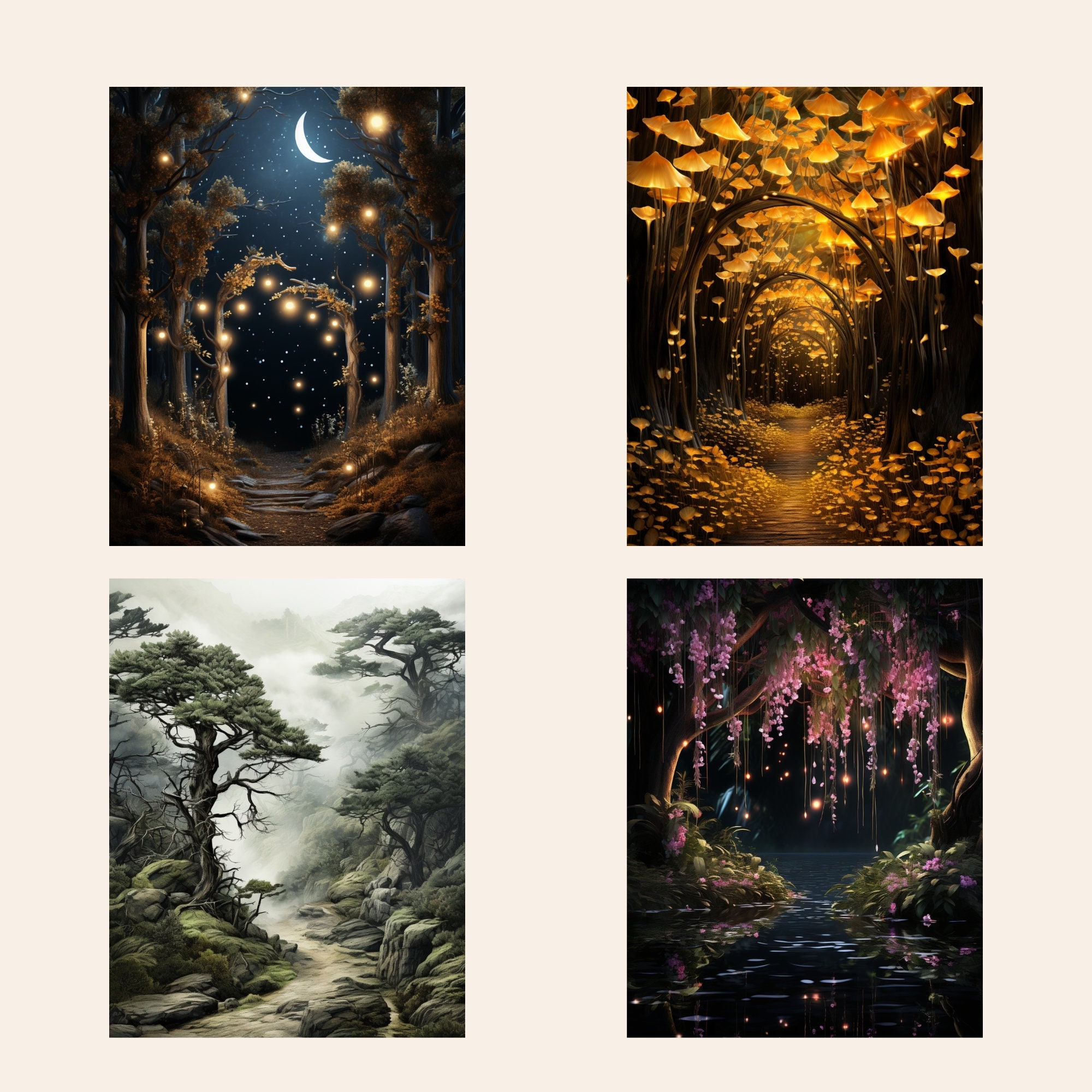 Enchanted Forest Digital Paper, Mystical Trees Digital Paper, Junk ...