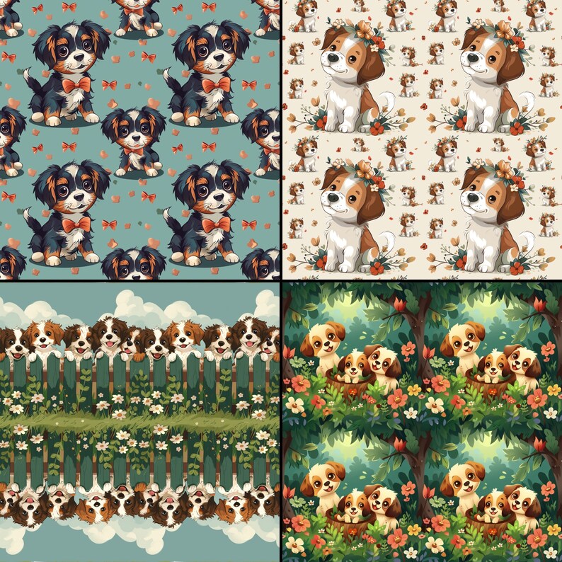 Puppy Digital Paper, Cute Dogs Seamless Pattern, Puppy Background ...