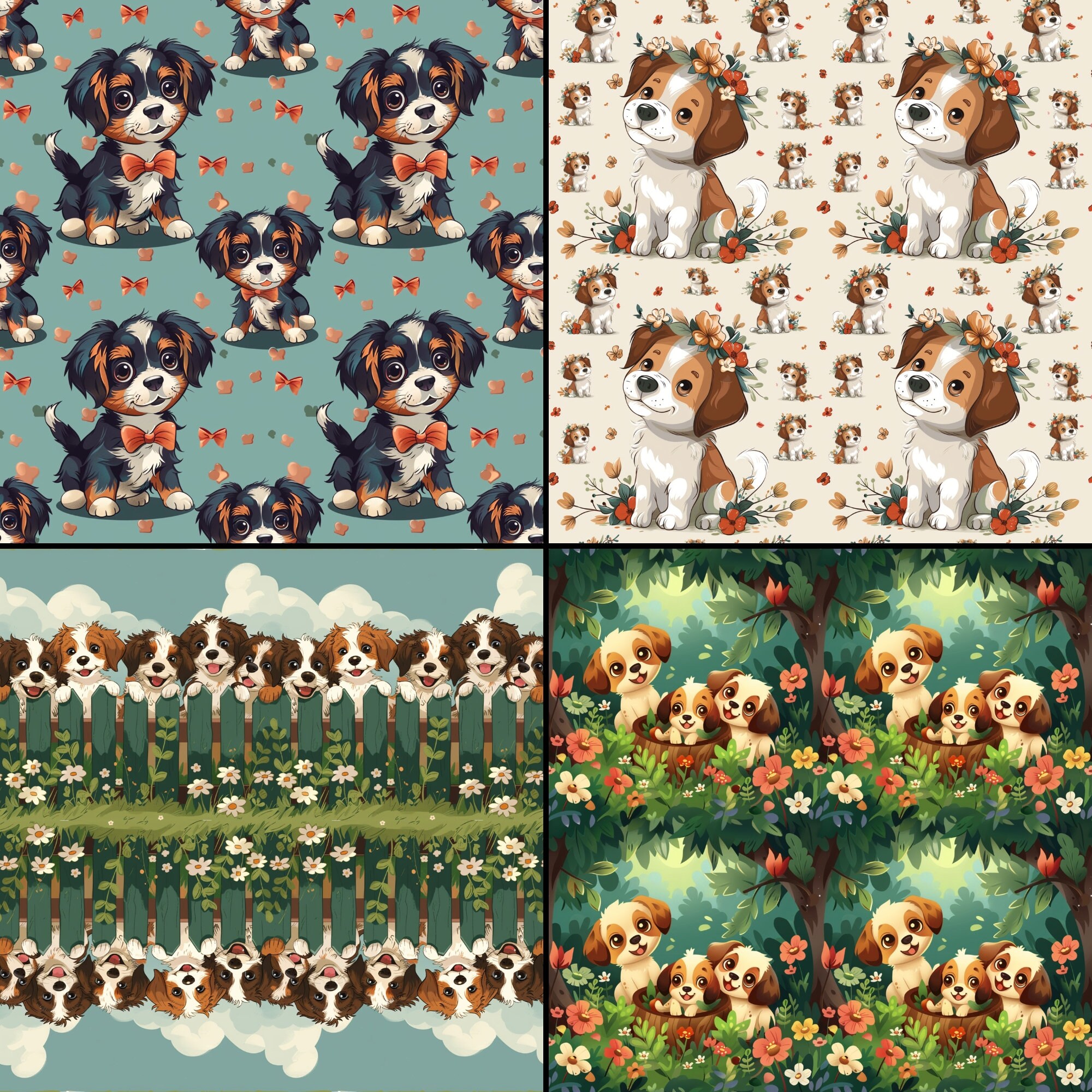 Puppy Digital Paper, Cute Dogs Seamless Pattern, Puppy Background ...