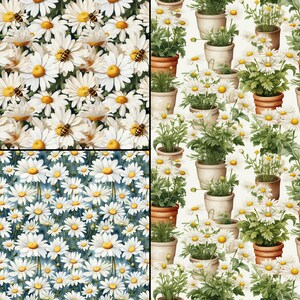 Daisy Digital Paper, Spring Floral Patterns for Scrapbooking, Seamless ...