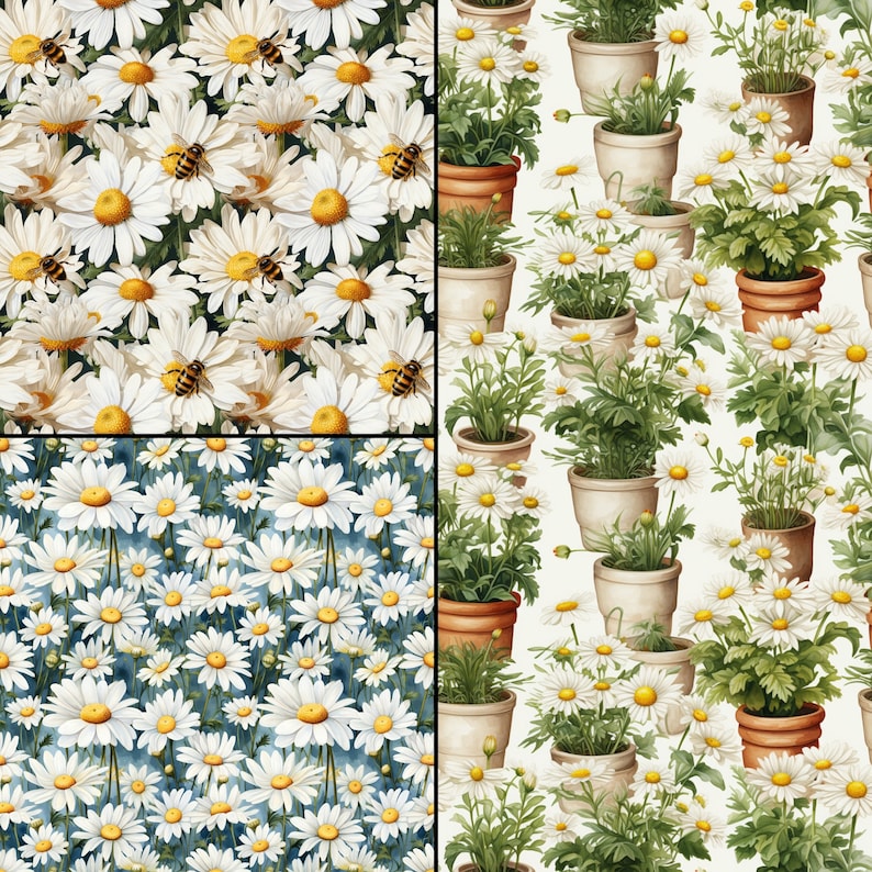 Daisy Floral Digital Paper: Seamless Spring Patterns (3600x3600 Px ...