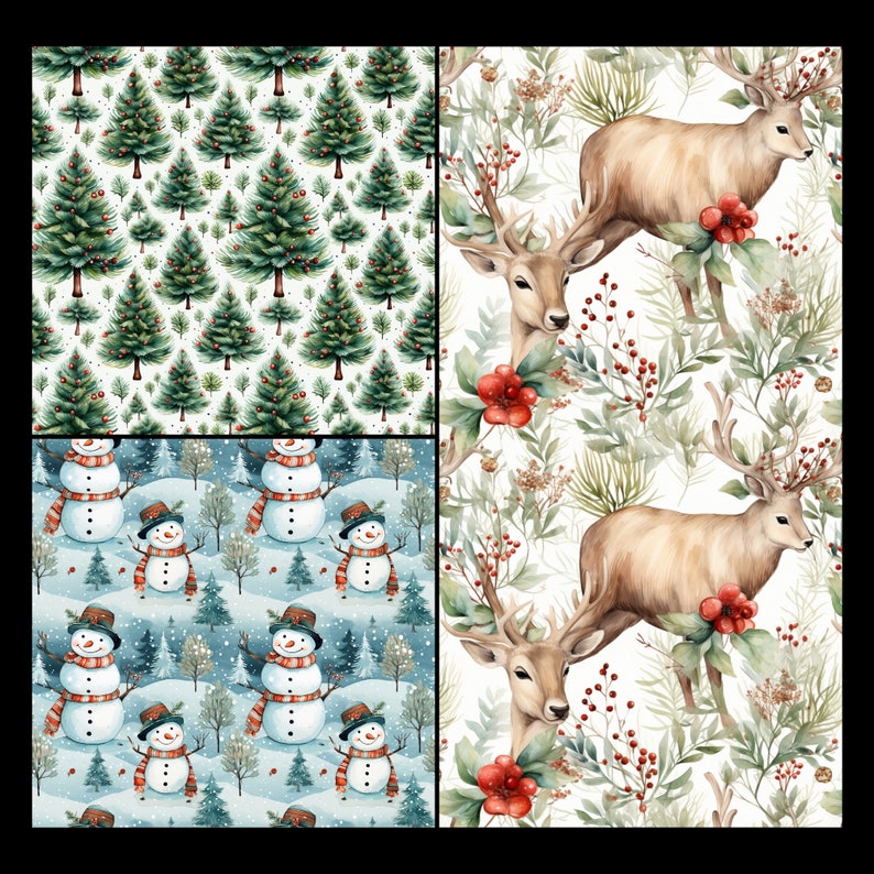 Watercolor Christmas Digital Paper, Seamless Printable Scrapbook Paper ...