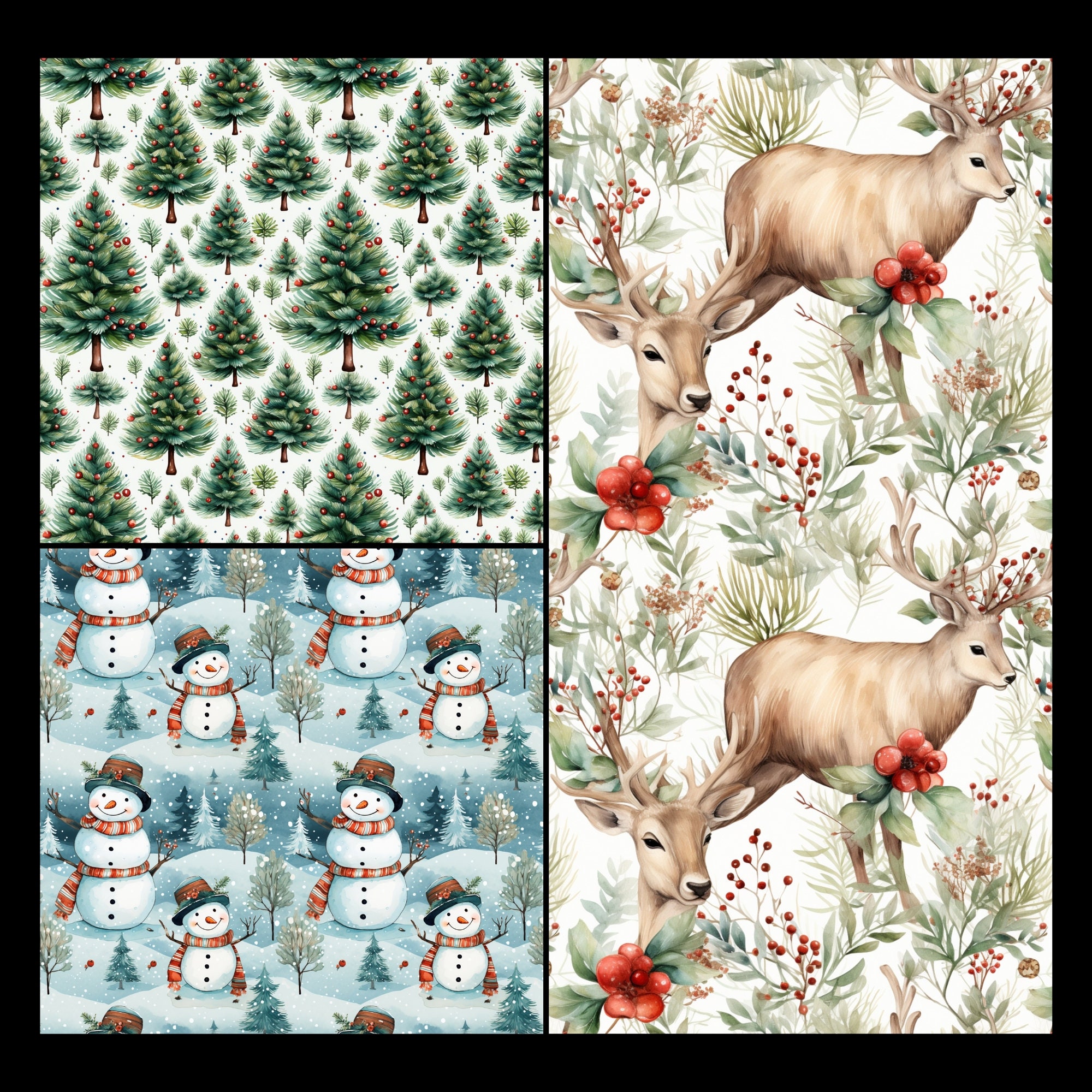 Watercolor Christmas Digital Paper, Seamless Printable Scrapbook Paper ...