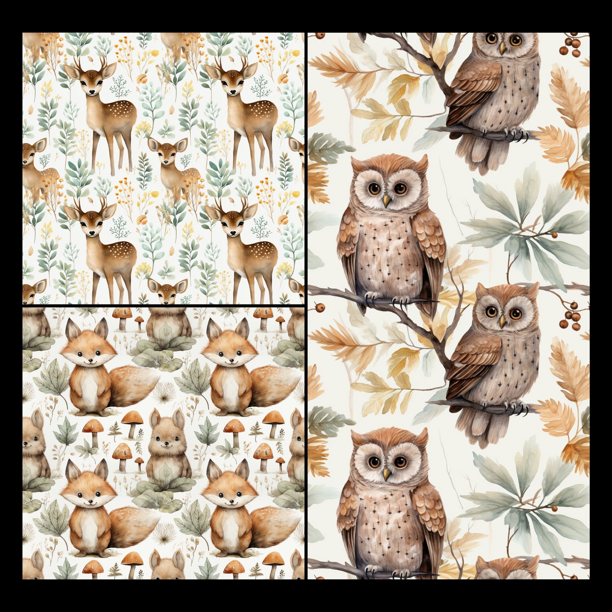 Watercolor Woodland Seamless Pattern Digital Paper Woodland - Etsy