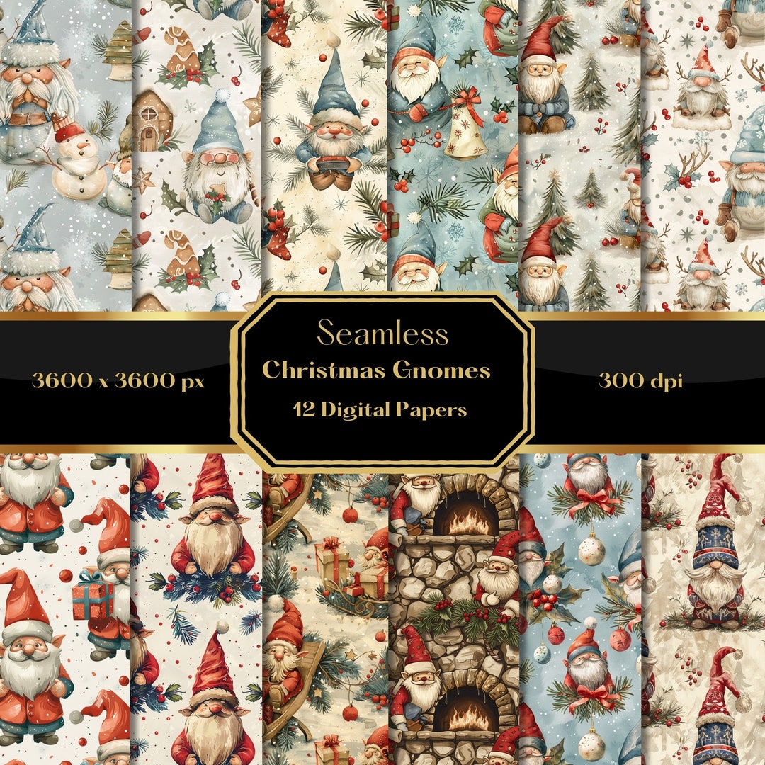 Christmas Gnome Seamless Digital Paper: Holiday Background (commercial ...