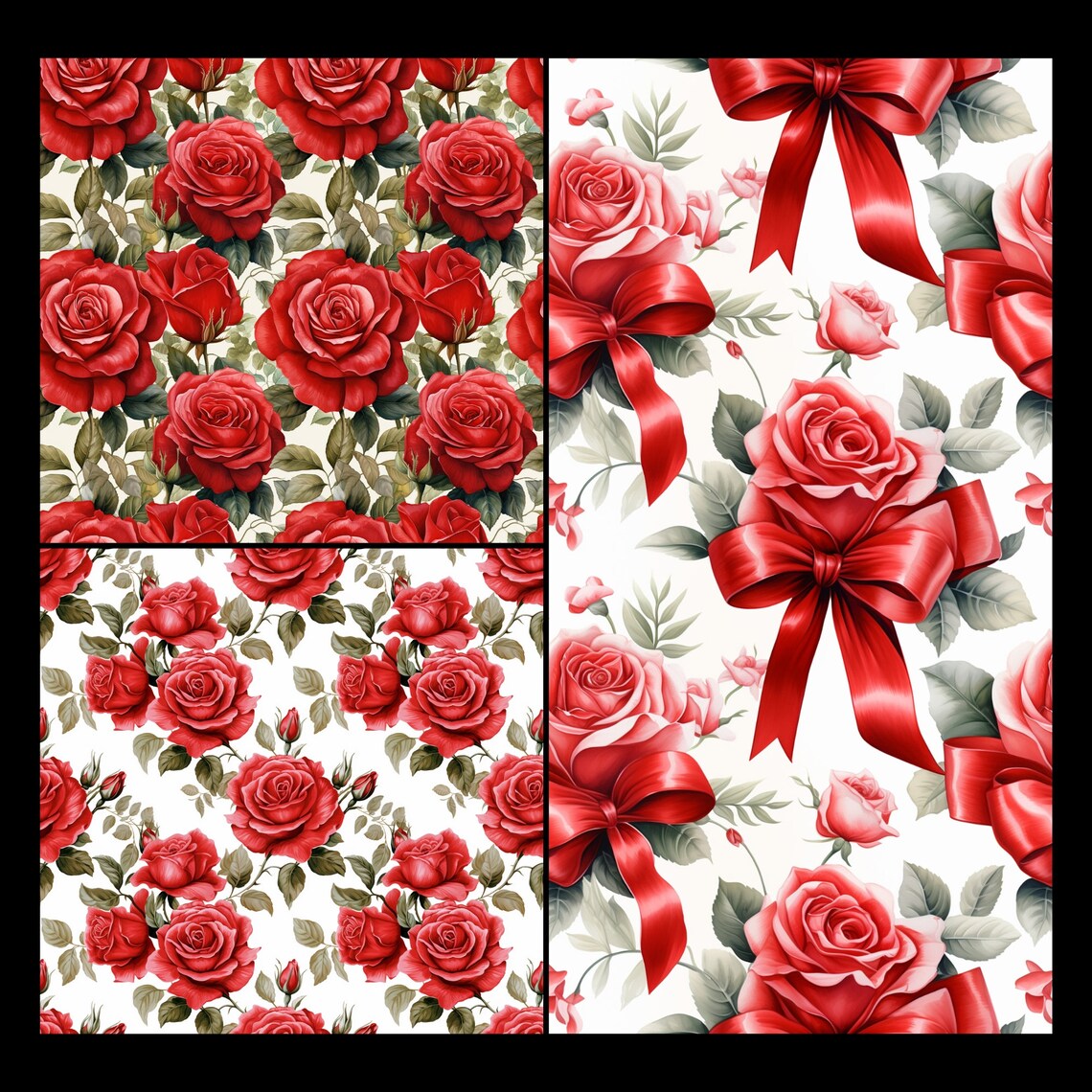 Red Rose Digital Paper, Watercolor Seamless Floral Pattern, Printable ...