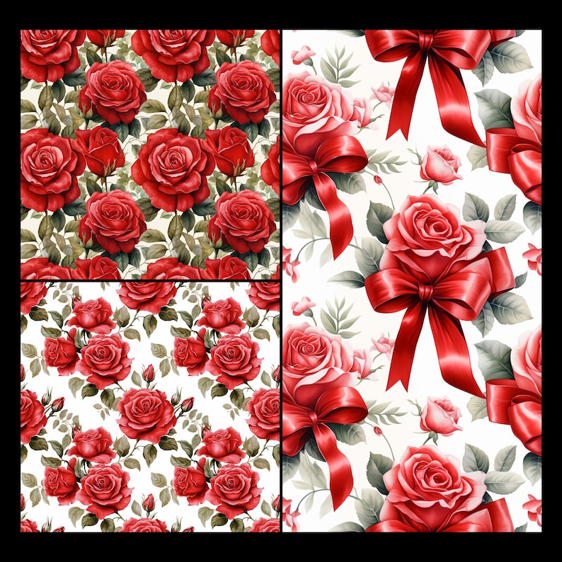 Red Rose Watercolor Digital Paper: Seamless Floral Pattern (digital ...