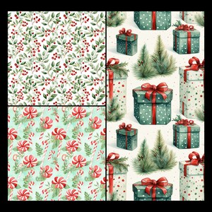 Watercolor Christmas Digital Paper, Seamless Printable Scrapbook Paper ...