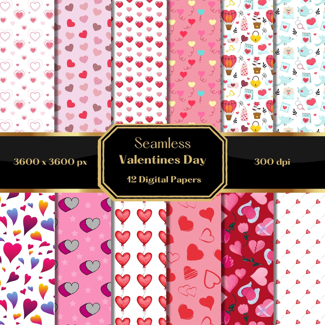 Valentine's Day Digital Paper Seamless Heart Patterns - Etsy